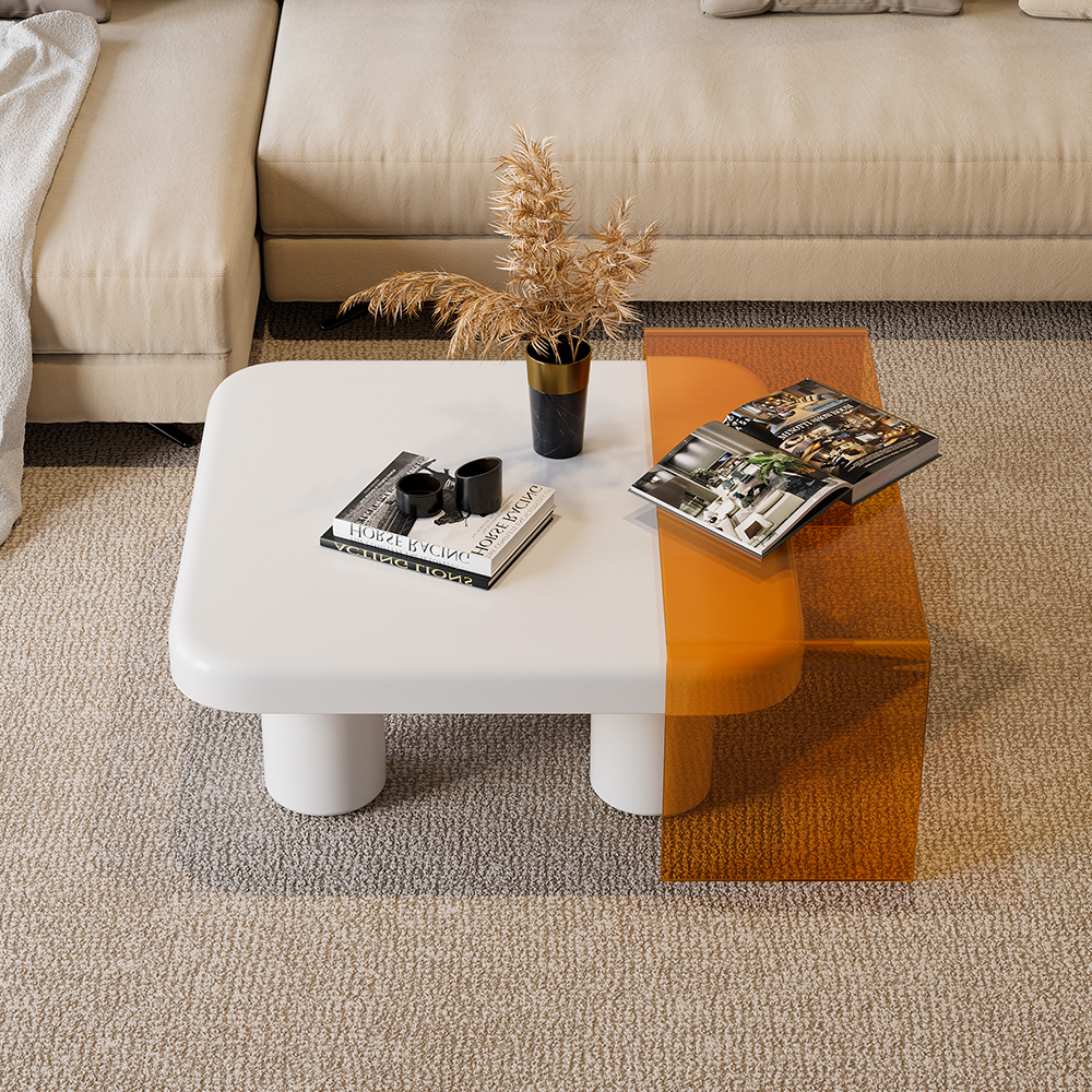 Square Nesting Coffee Table Set of 2 with Acrylic Waterfall End Table ...