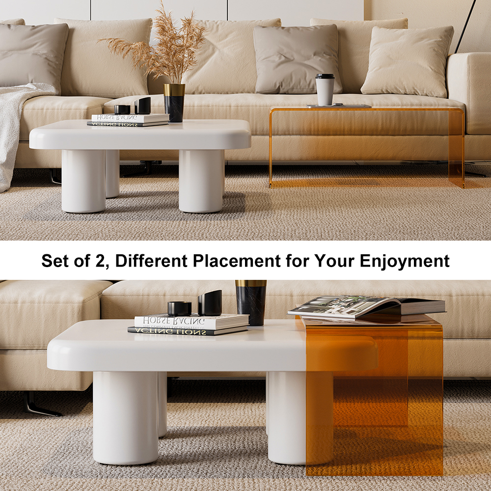 Square Nesting Coffee Table Set of 2 with Acrylic Waterfall End Table ...