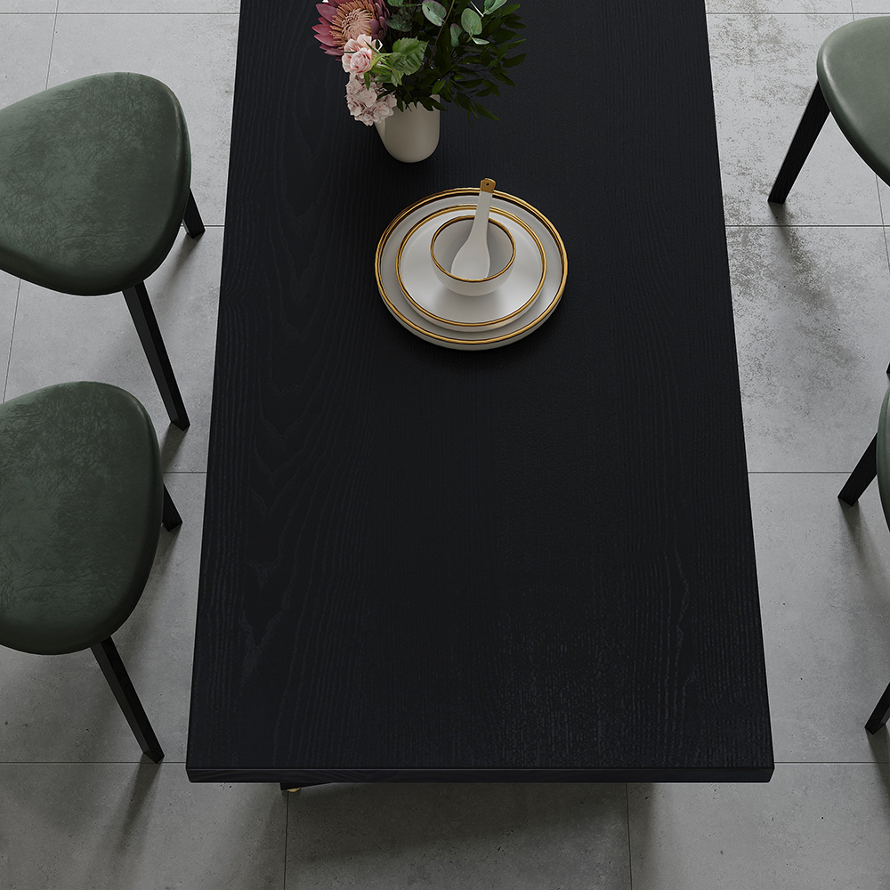 1600mm Rectangular Dining Table Black Solid Wood Table Top Square Metal ...