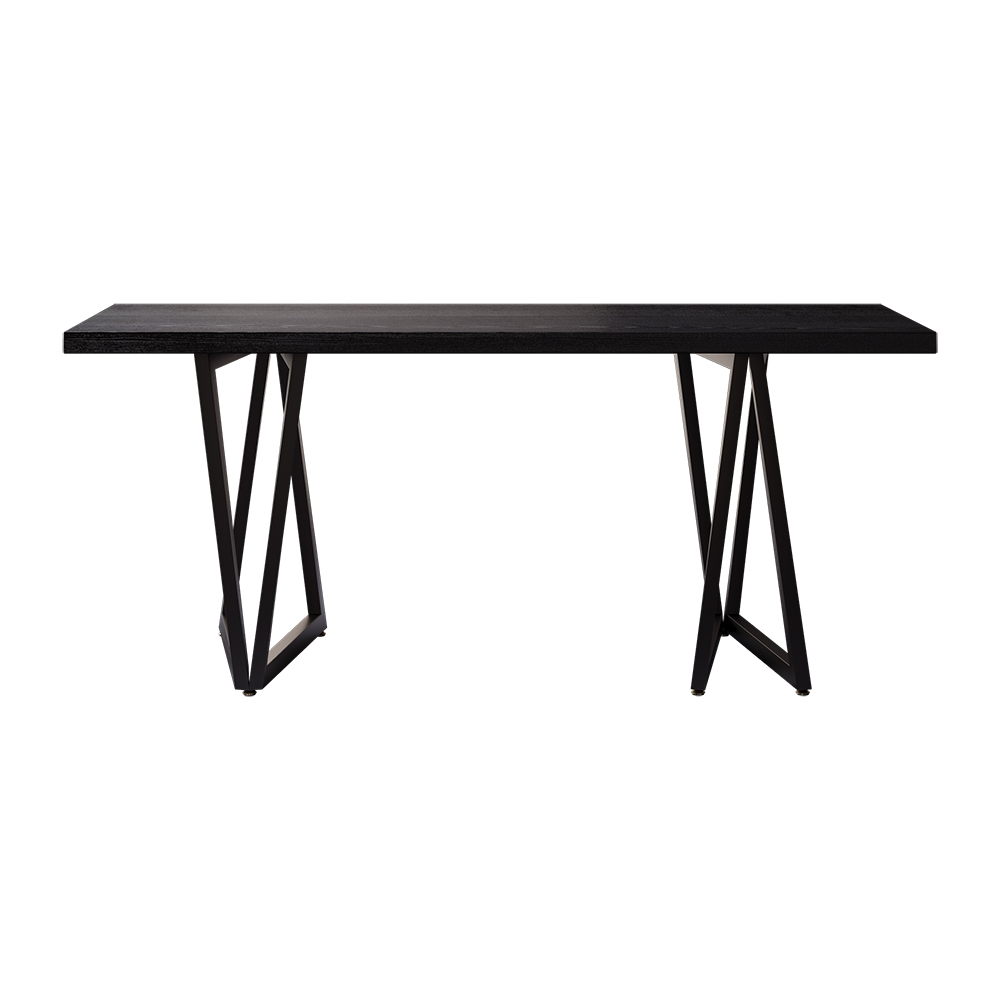 1600mm Rectangular Dining Table Black Solid Wood Table Top Square Metal ...