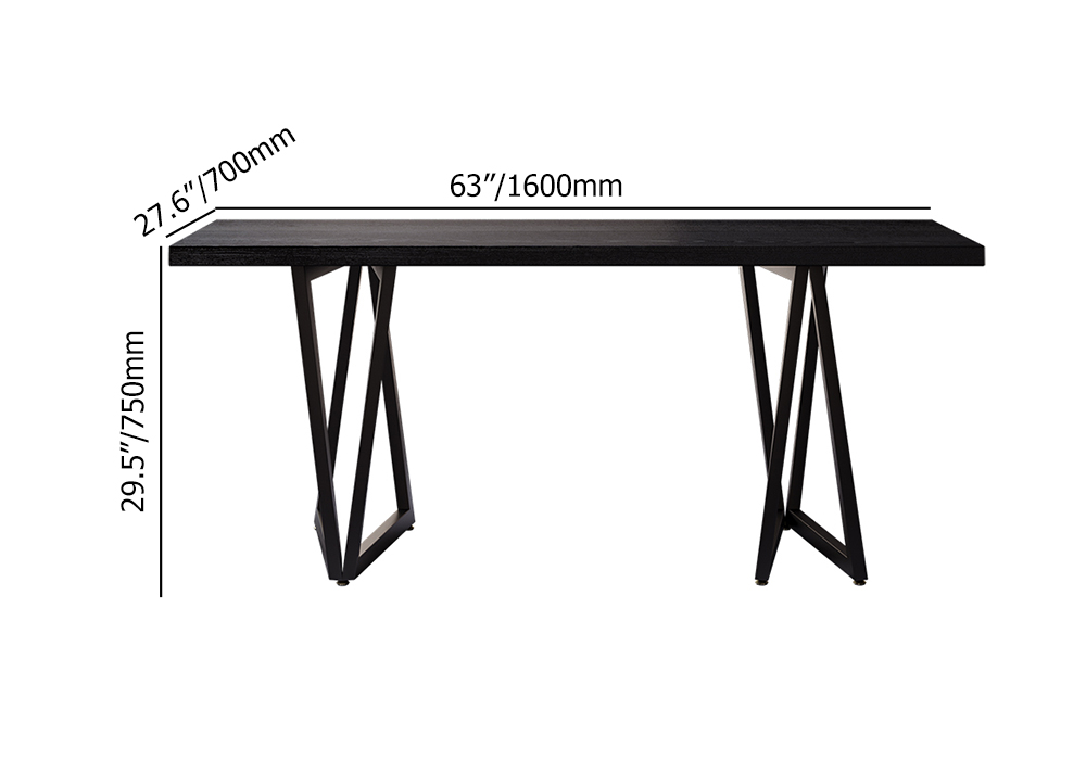 1600mm Rectangular Dining Table Black Solid Wood Table Top Square Metal ...