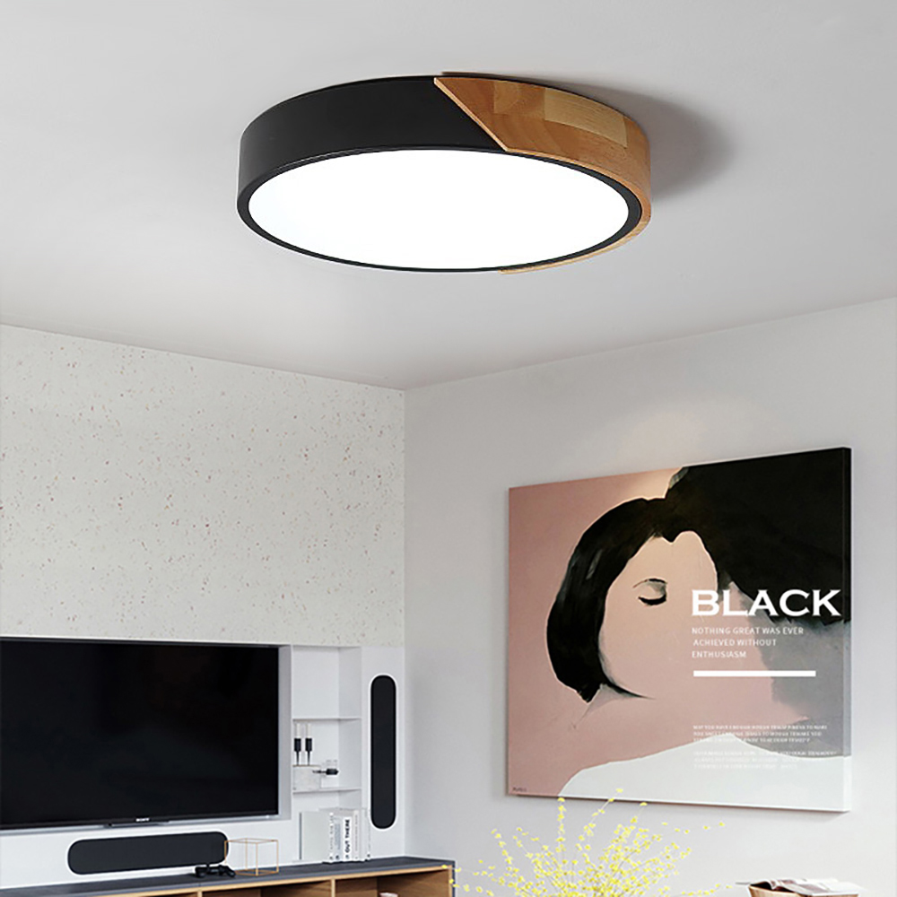 Modern LED Drum Flush Mount Ceiling Light in Black Dimmable & Remote ... Modern LED Drum Flush Mount Ceiling Light in Black Dimmable & Remote ...