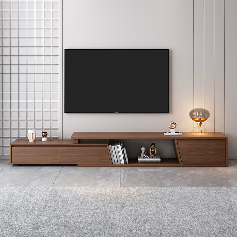 Fero Minimalist Walnut Rectangle Extendable TV Stand with 3 Drawers Up ...