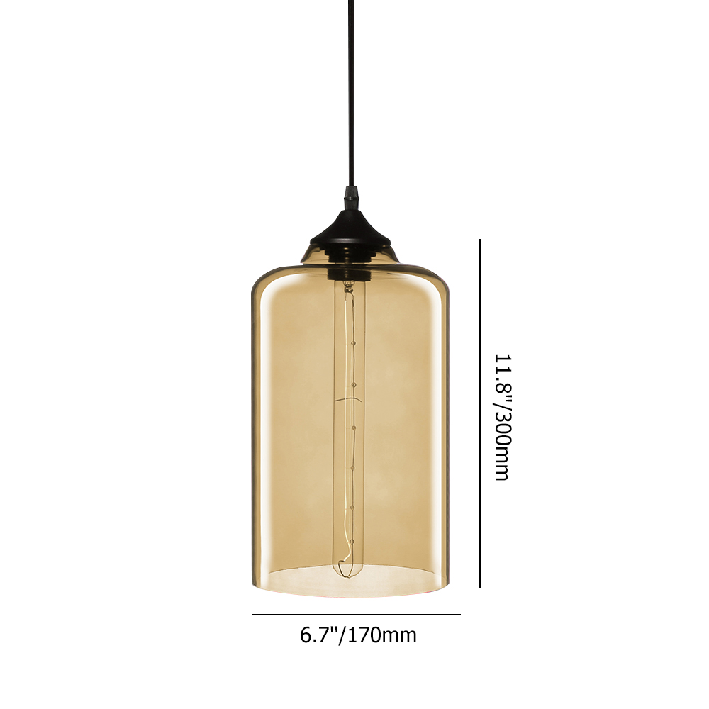 Modern Minimalist Glass 1-Light Cylinder Shape Pendant Light in Amber ...
