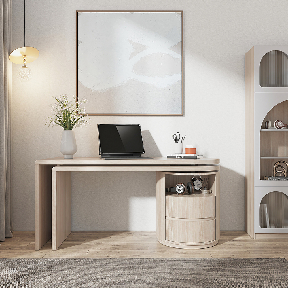 Modern Wash White L Shaped Desk 1 Cabinet & 2 Drawers 60" Oak Executive ...