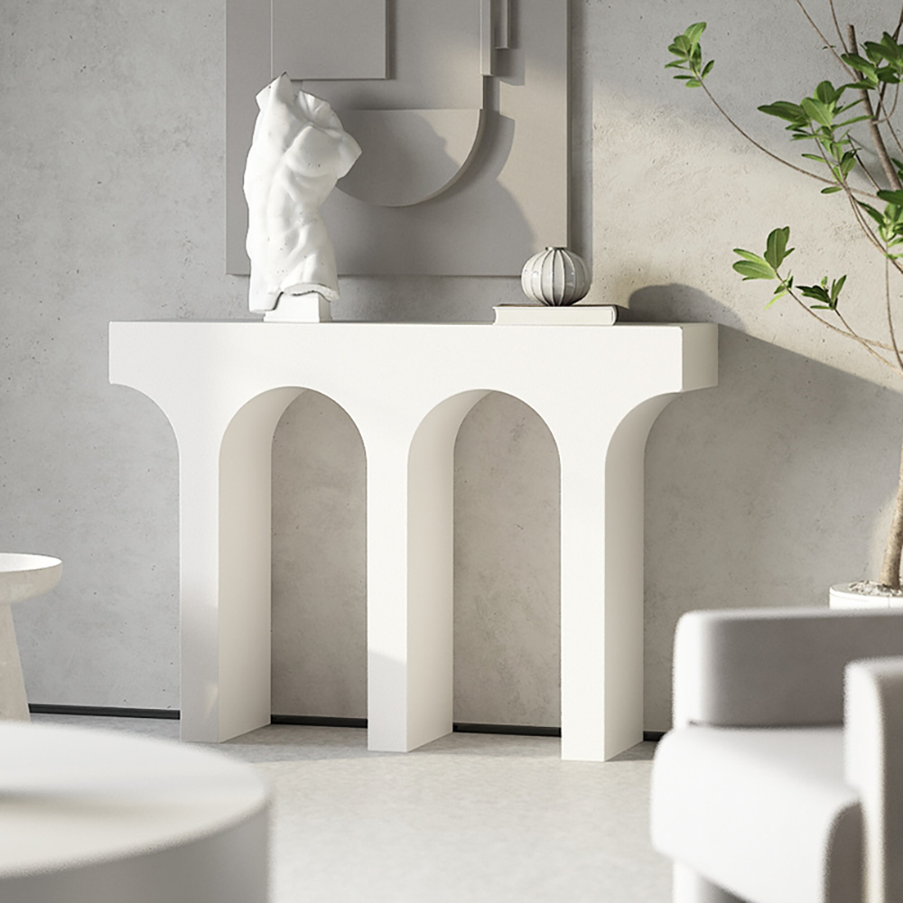 47" Japandi Narrow White Console Table with Pedestal Wood Entryway ...