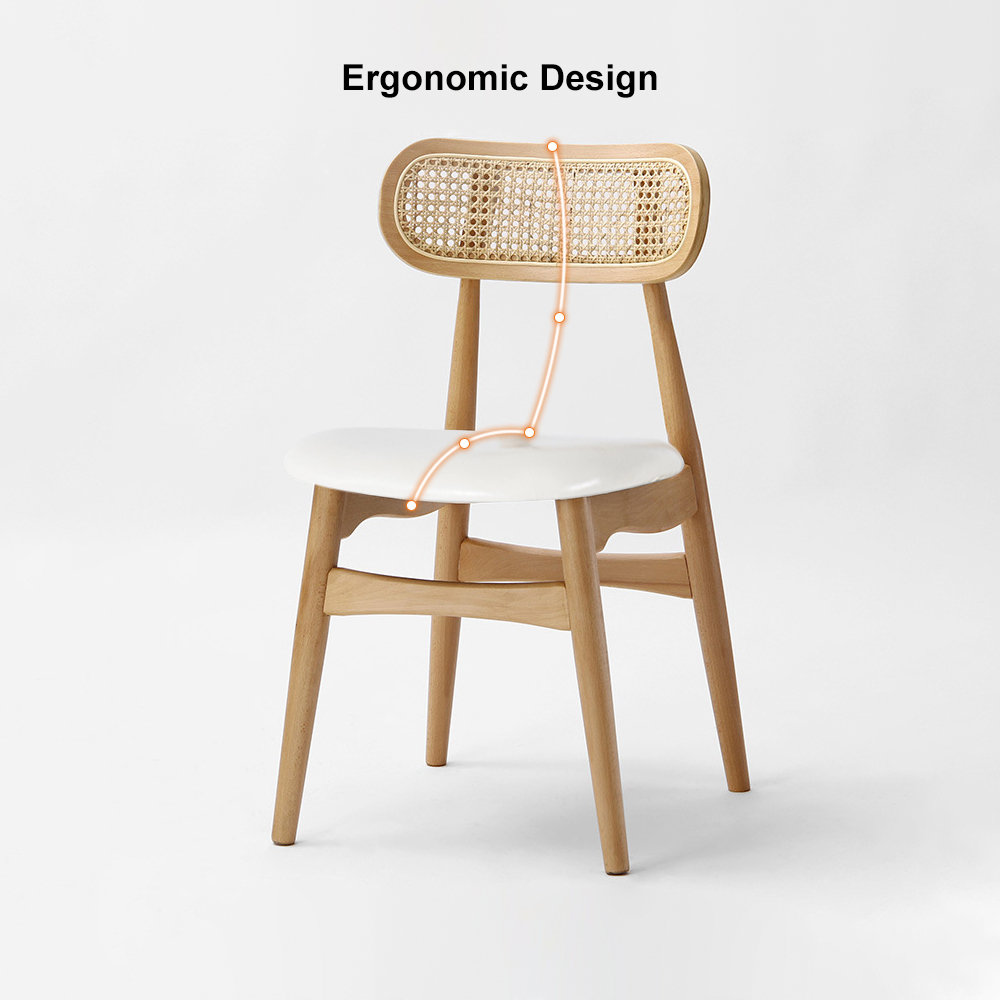 Japandi Natural Rattan Upholstered Dining Chair Ash Wood Side Chair Faux Leather - Kitchen ...