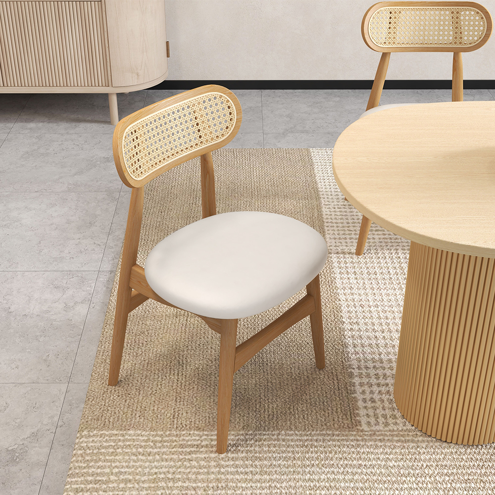 Japandi Natural Rattan Upholstered Dining Chair Ash Wood Side Chair Faux Leather - Kitchen ...