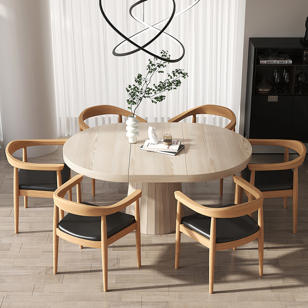 Japandi 1000mm-1400mm Extendable Whitewash Dining Table 6-Seater Oval ...