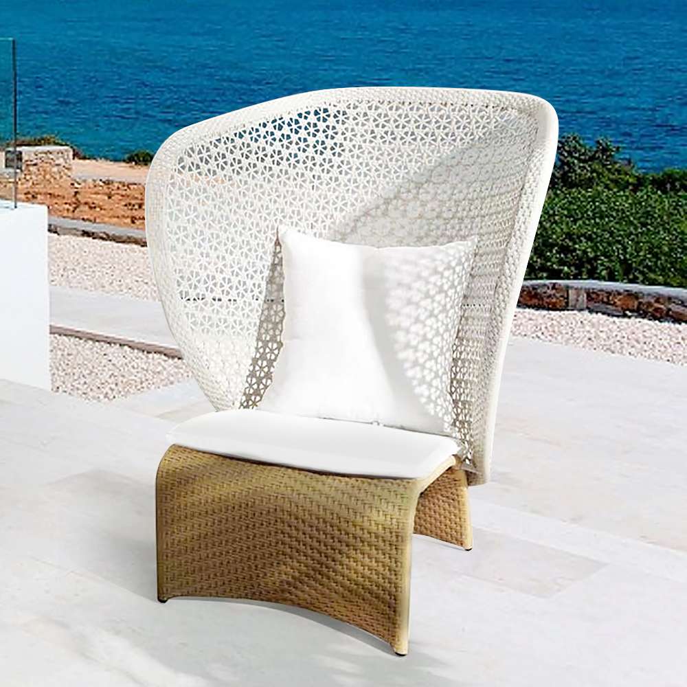 Hofer Rattan Outdoor Wingback Chair with White Cushion Pillow with ...
