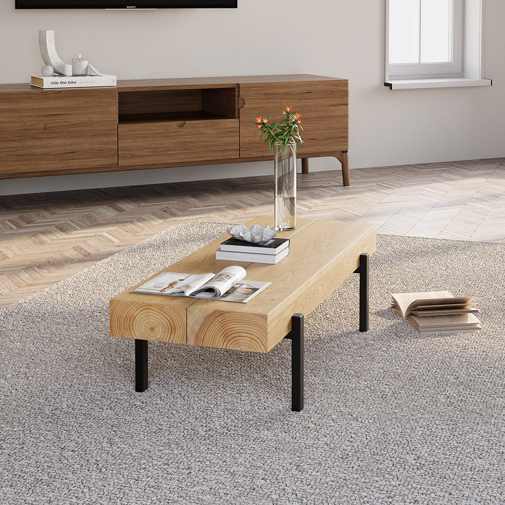 1000mm Rustic Natural Rectangular Coffee Table Small Narrow Cocktail ...