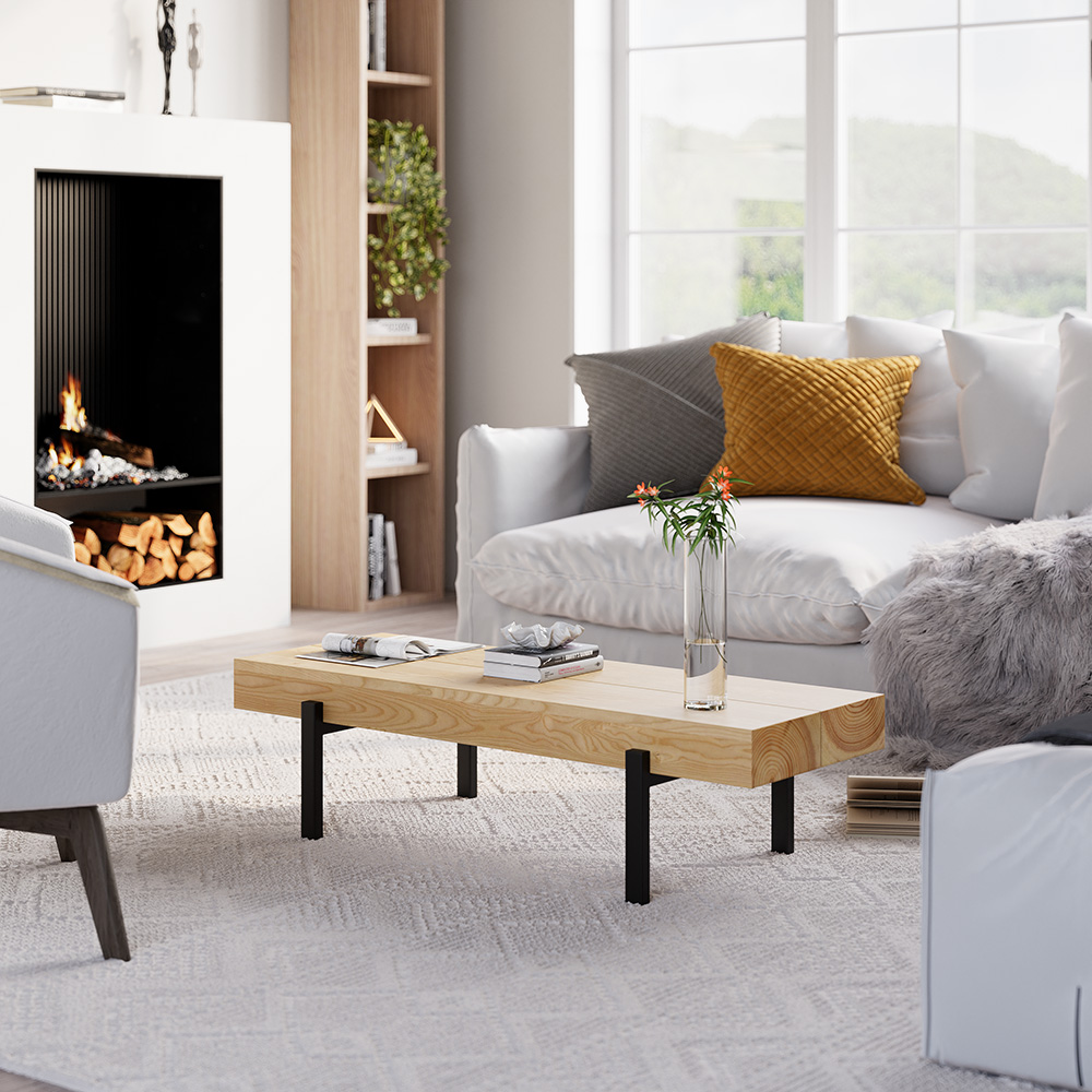 1000mm Rustic Natural Rectangular Coffee Table Small Narrow Cocktail ...