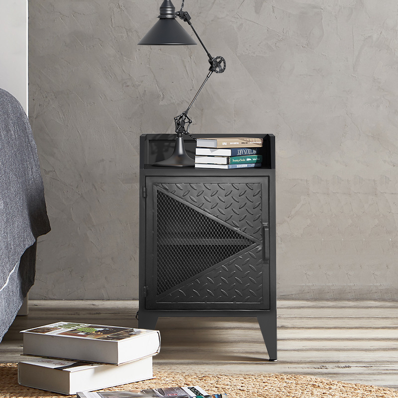 Industrial Black Metal Nightstand with Storage Bedside Table with Door ...