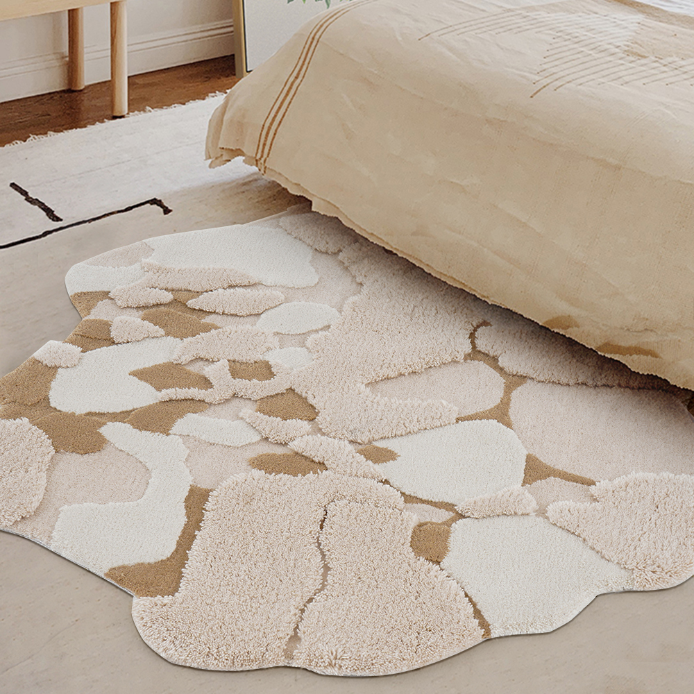 Modern Abstract Tufted 3D Beige Wool Area Rug Living Room & Bedroom ...