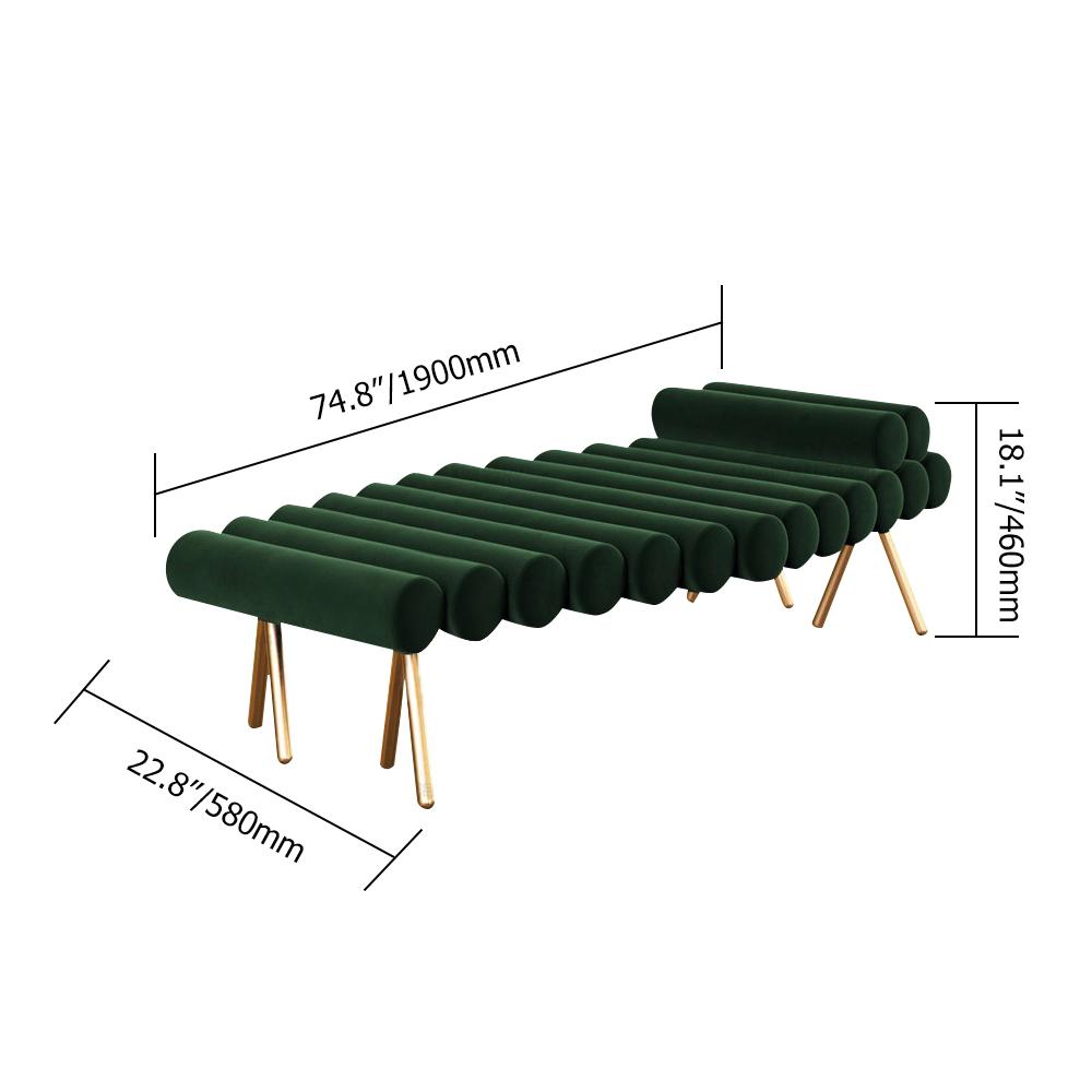 Green Line Tufted Bench Modern Upholstered Velvet Bench Stainless Steel ...