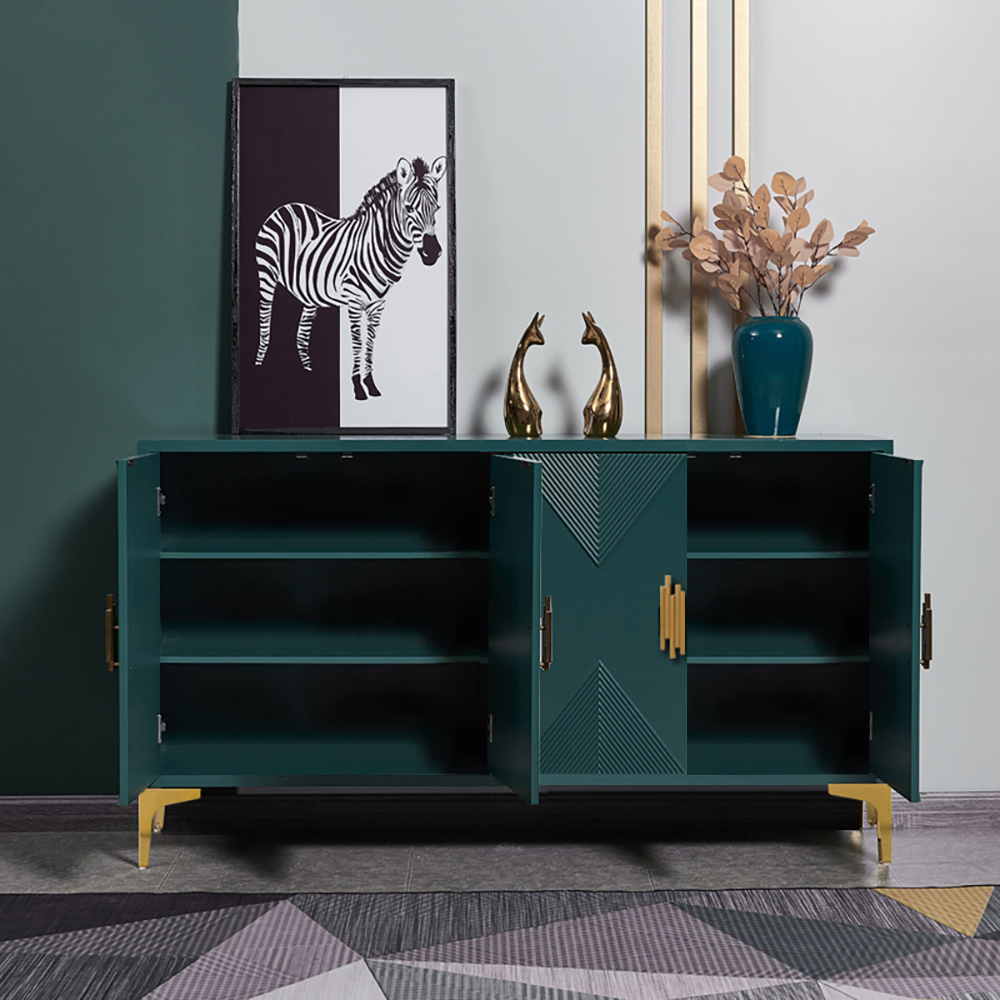 59" Green Sideboard Buffet Kitchen Cabinet with Four-Door Adjustable ...