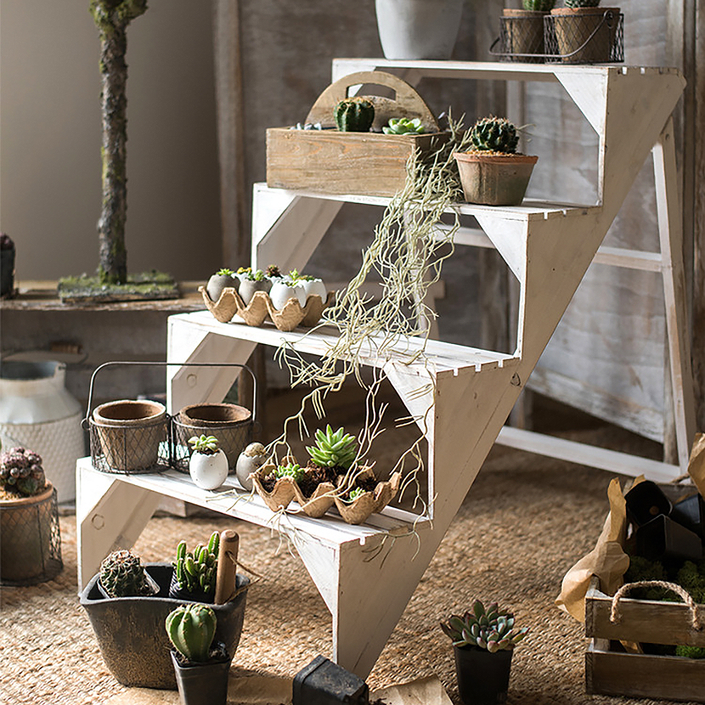 White Garden Plant Stand Ladder Shelf Flower Pot Display Rack-Homary