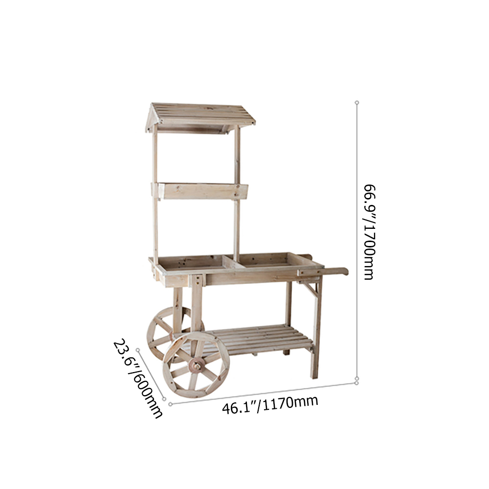Natural Solid Wood Garden Cart Display Plant Stand Potting Bench-Homary