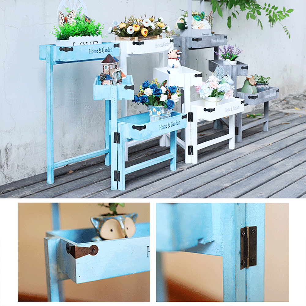 Folding Wood Flower Stand Garden Plant Stand 3 Tiers-Homary