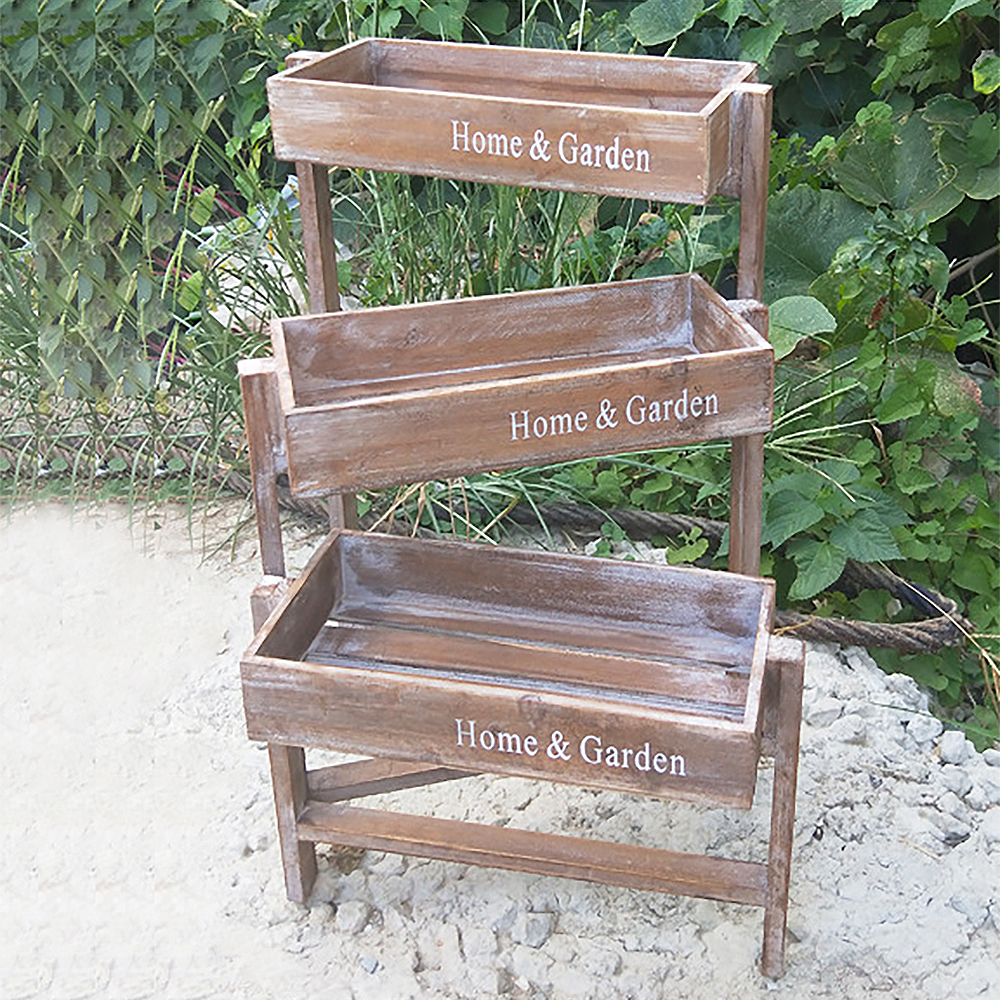Folding Wood Flower Stand Garden Plant Stand 3 Tiers-Homary