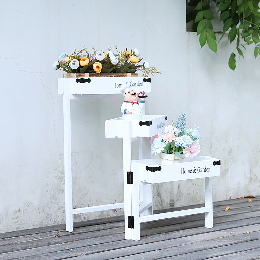 Folding Wood Flower Stand Garden Plant Stand 3 Tiers-Homary