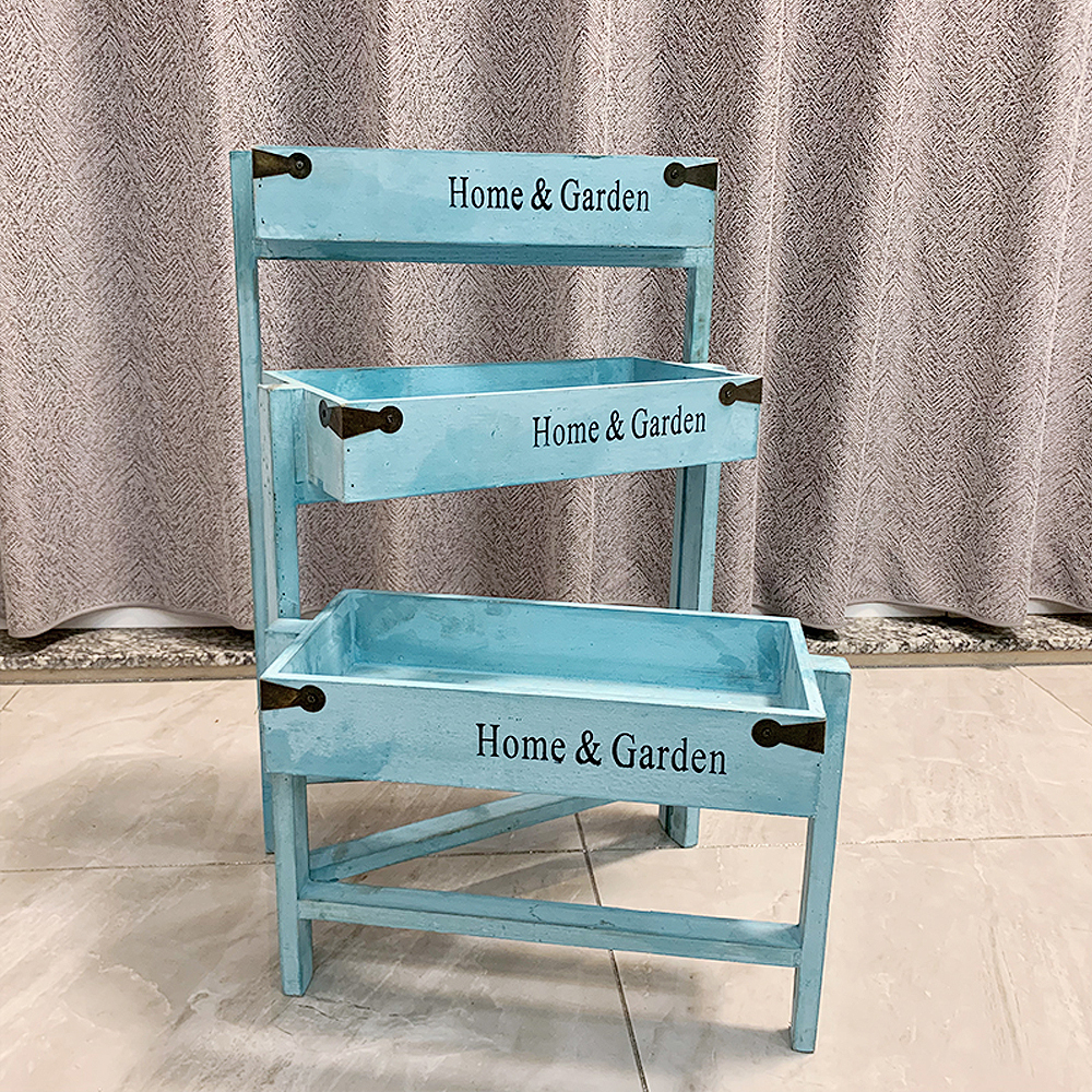 Folding Wood Flower Stand Garden Plant Stand 3 Tiers-Homary