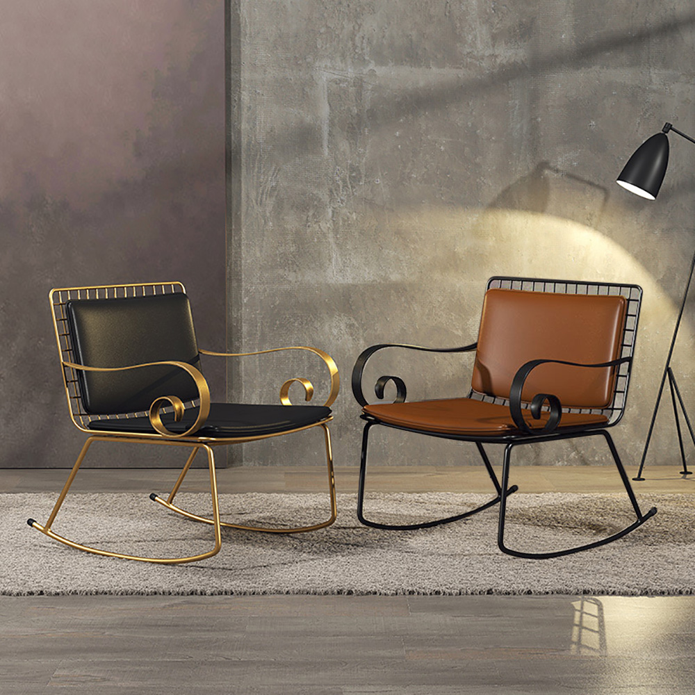 Modern Metal Rocking Chair Arm PU Leather Upholstered Accent Chair-Homary