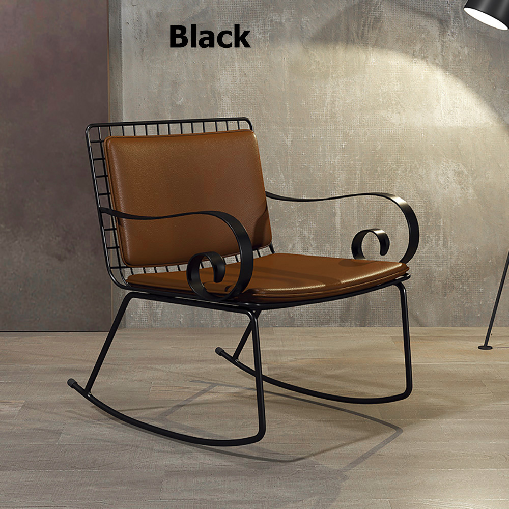 Modern Metal Rocking Chair Arm PU Leather Upholstered Accent Chair-Homary