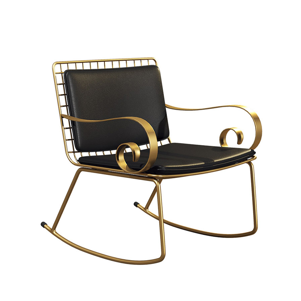 Modern Metal Rocking Chair Arm PU Leather Upholstered Accent Chair-Homary