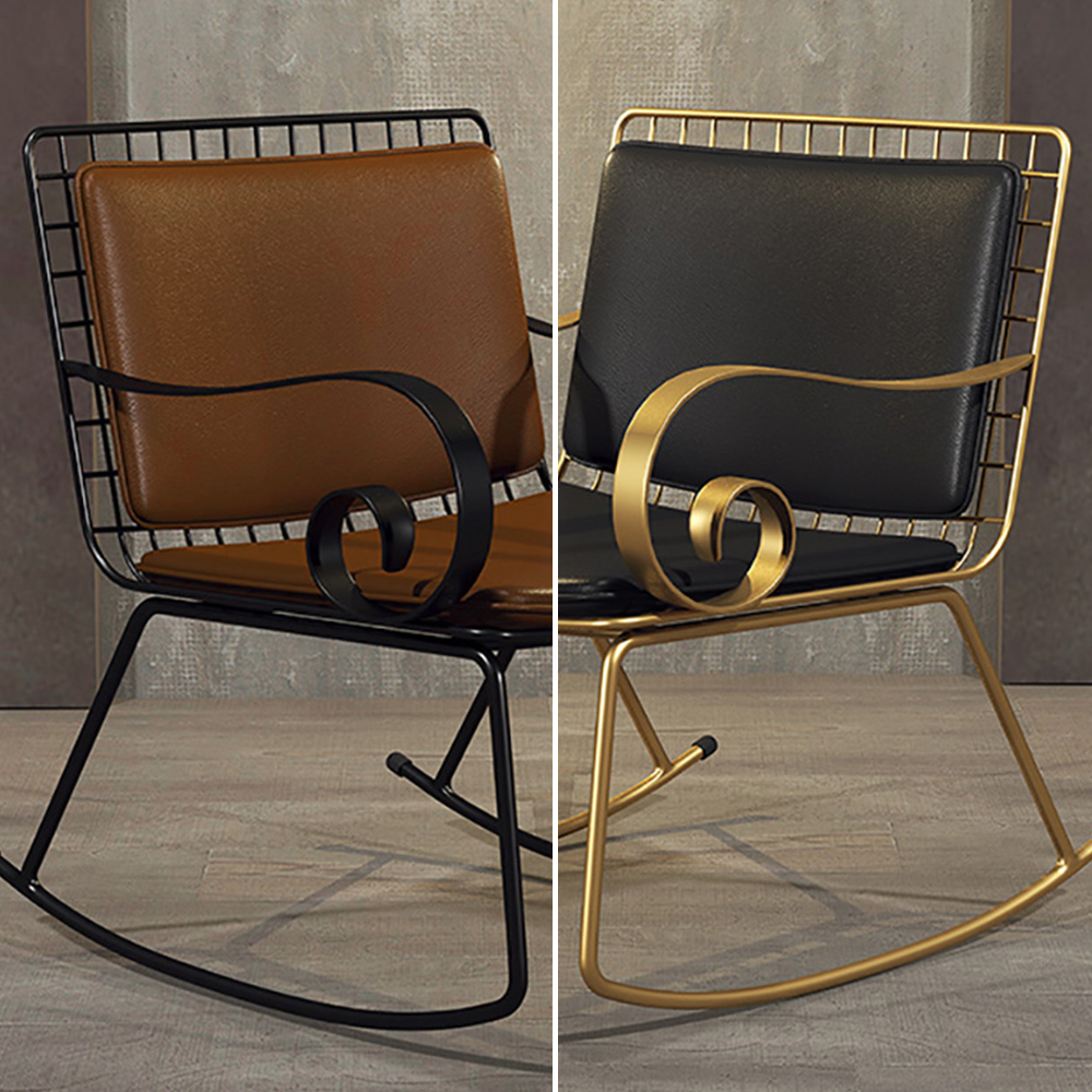 Modern Metal Rocking Chair Arm PU Leather Upholstered Accent Chair-Homary