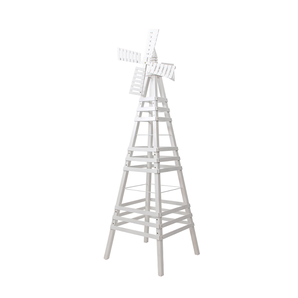 White Wood Windmill Planters Trellis Garden Decoration-Homary