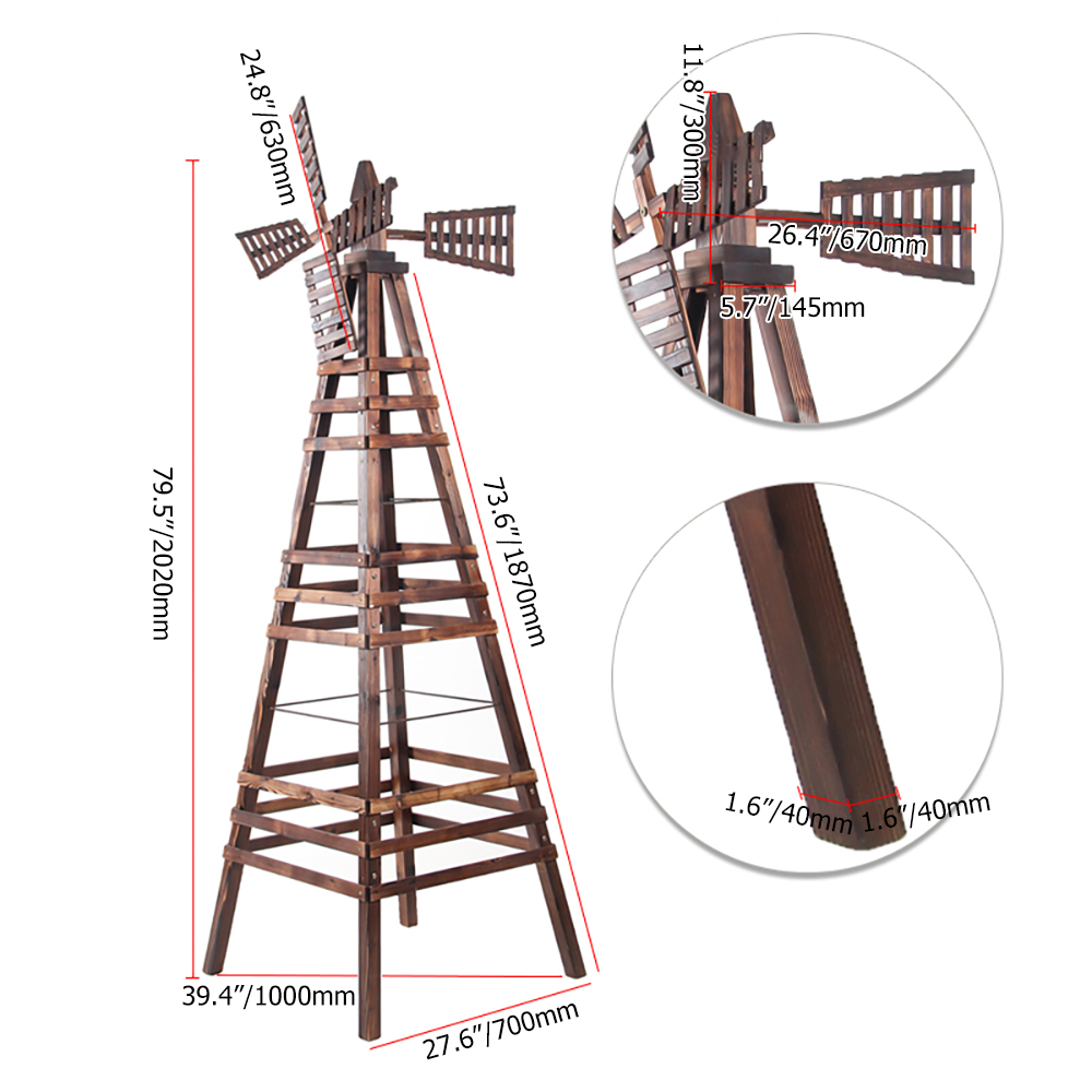 White Wood Windmill Planters Trellis Garden Decoration-Homary