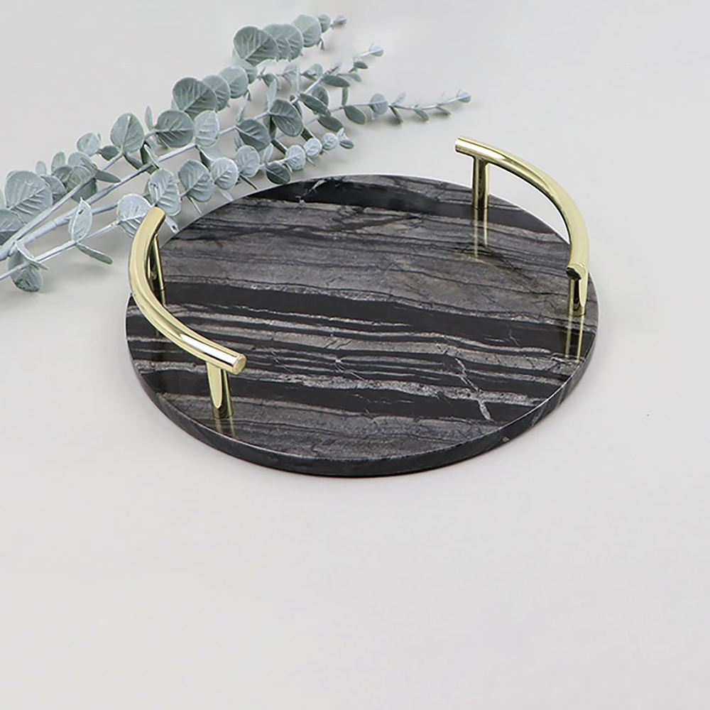Luxury Contemporary Round Tray Desk Organizer in Marble-Homary