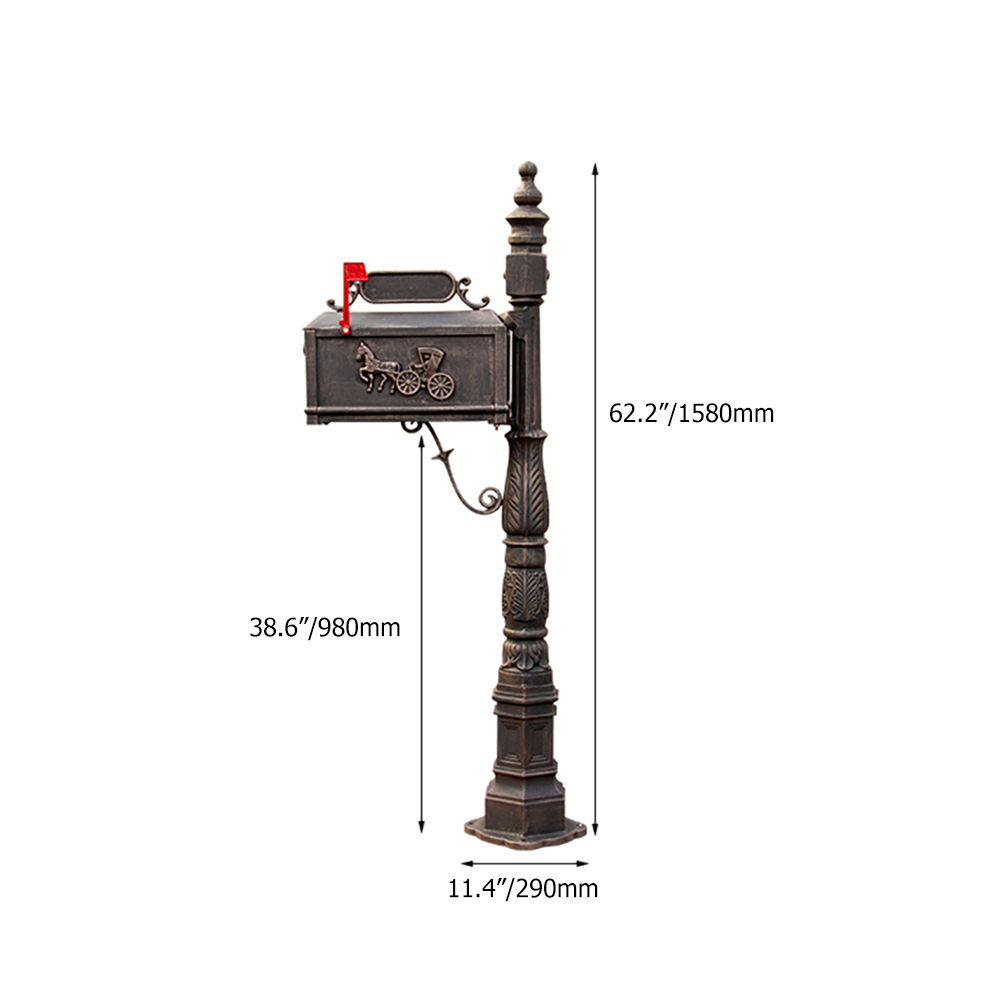 Antique Brass Freestanding Mailbox Vintage Carriage Post Stand - Home ...