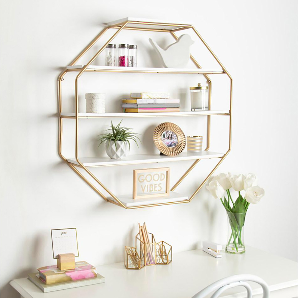 Modern Wall Shelving 5-Tiered in Gold&White-Homary