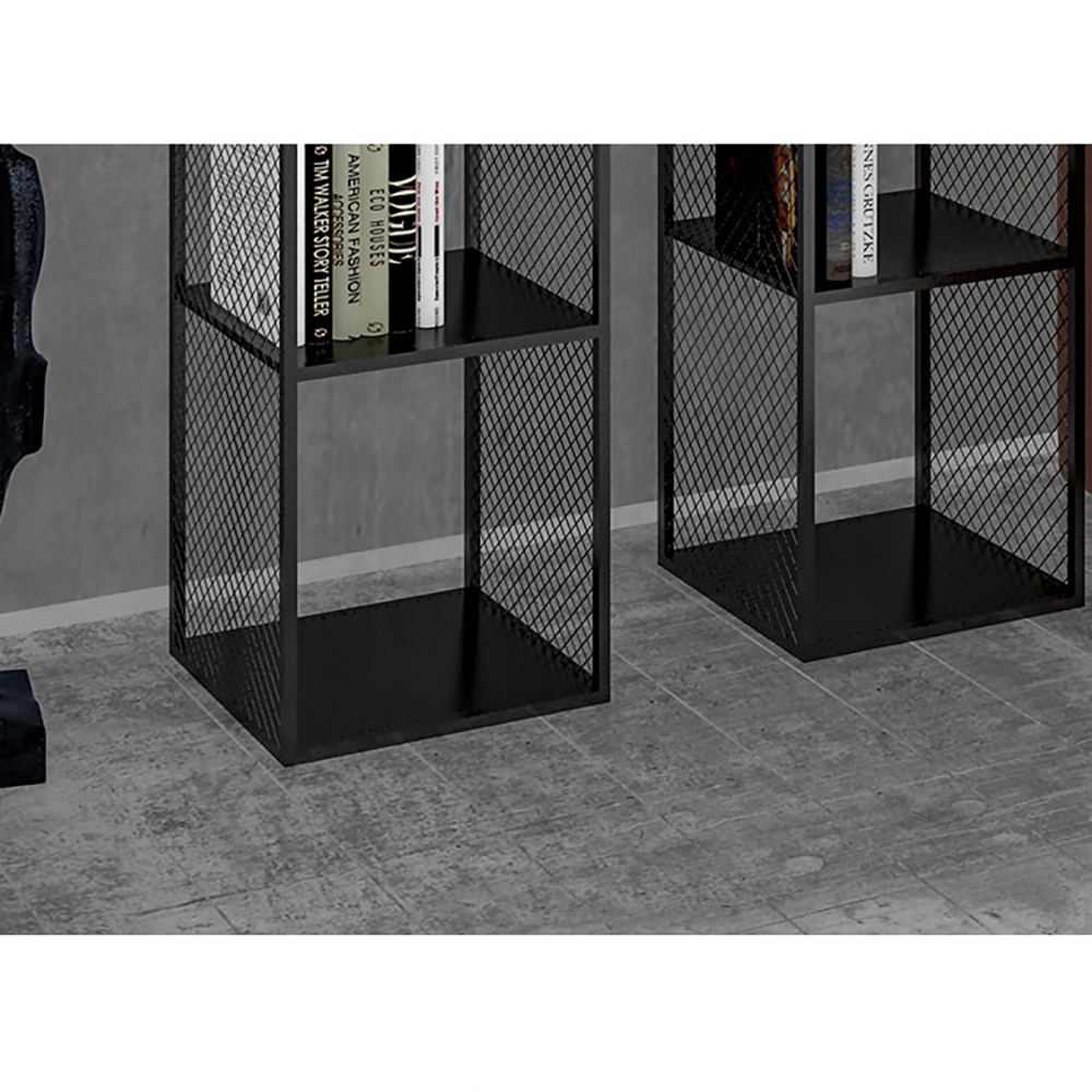 Modern Black Metal Bookcase 4 Tiers Freestanding Shelving