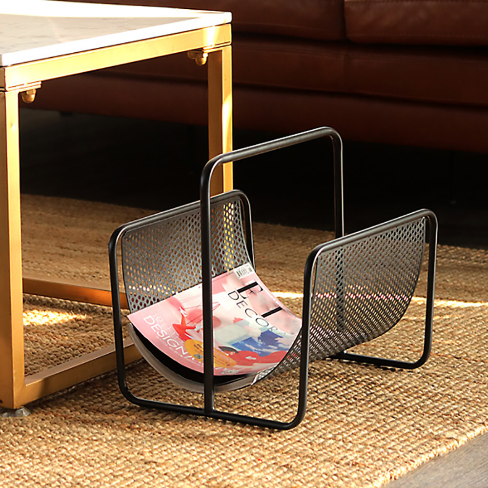 Modern Magazine Rack with Handle in Black-Homary