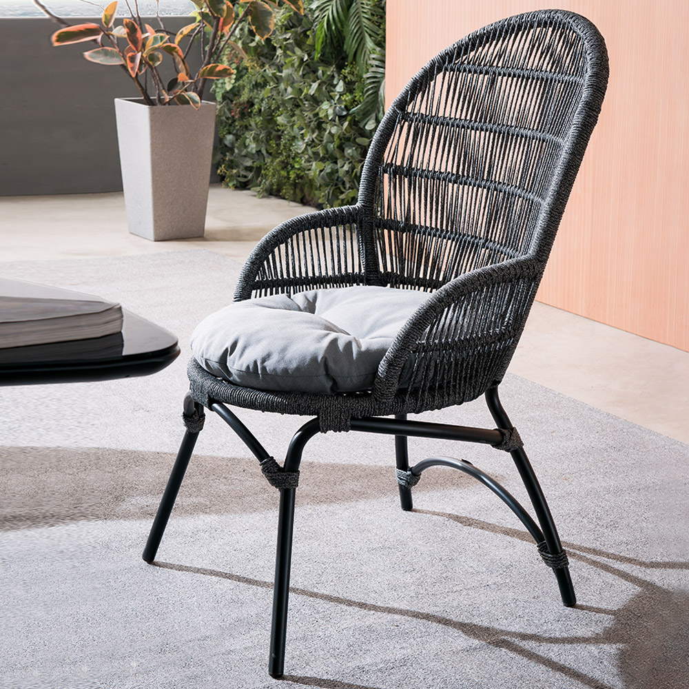 7-Pieces Rope Woven Outdoor Dining Set with Wingback Chair and Trestle ...