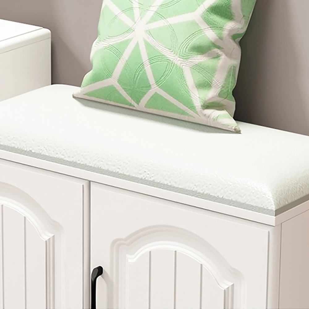 Modern White Leather Upholstered Entryway Bench with Shoe Storage -Homary