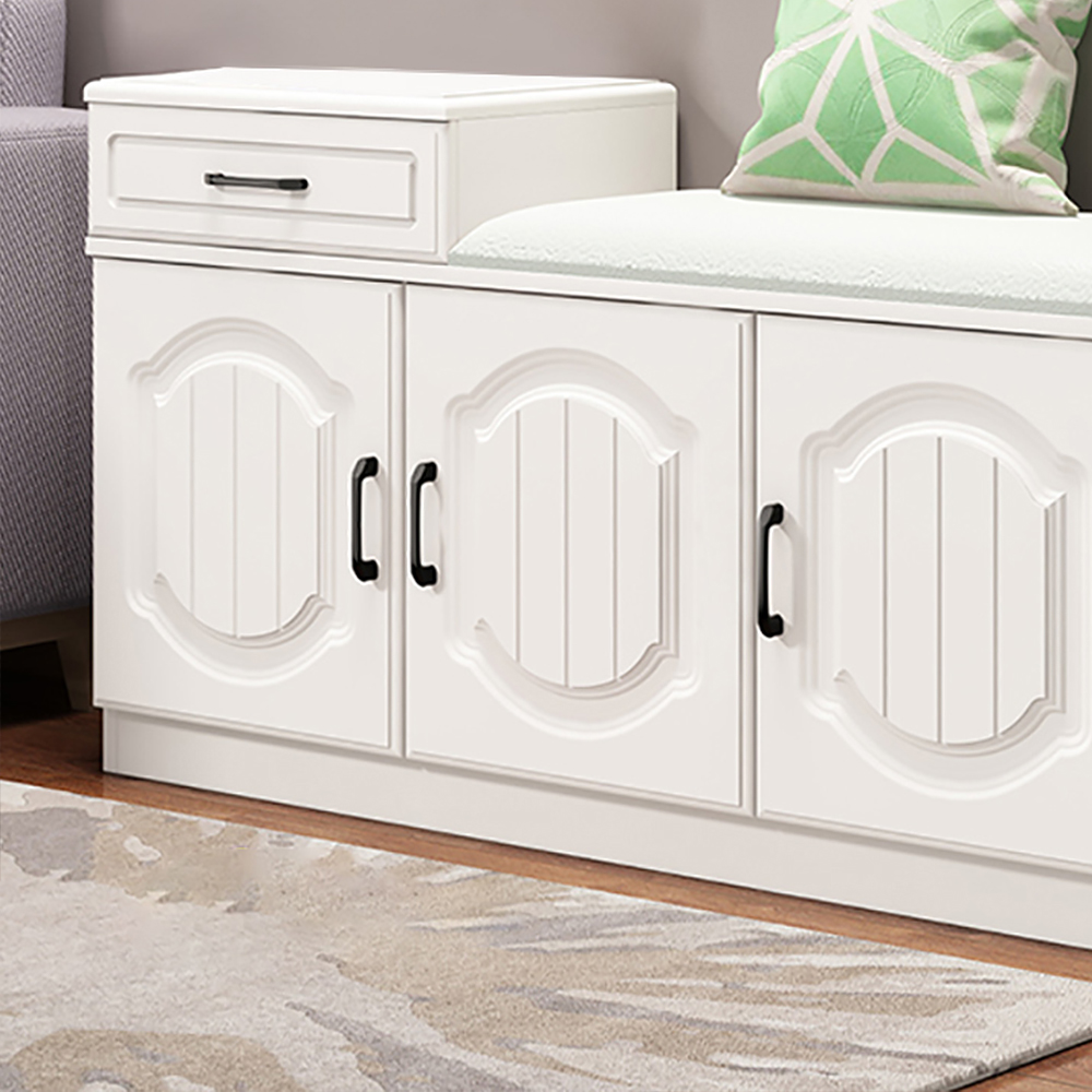 Modern White Leather Upholstered Entryway Bench with Shoe Storage -Homary