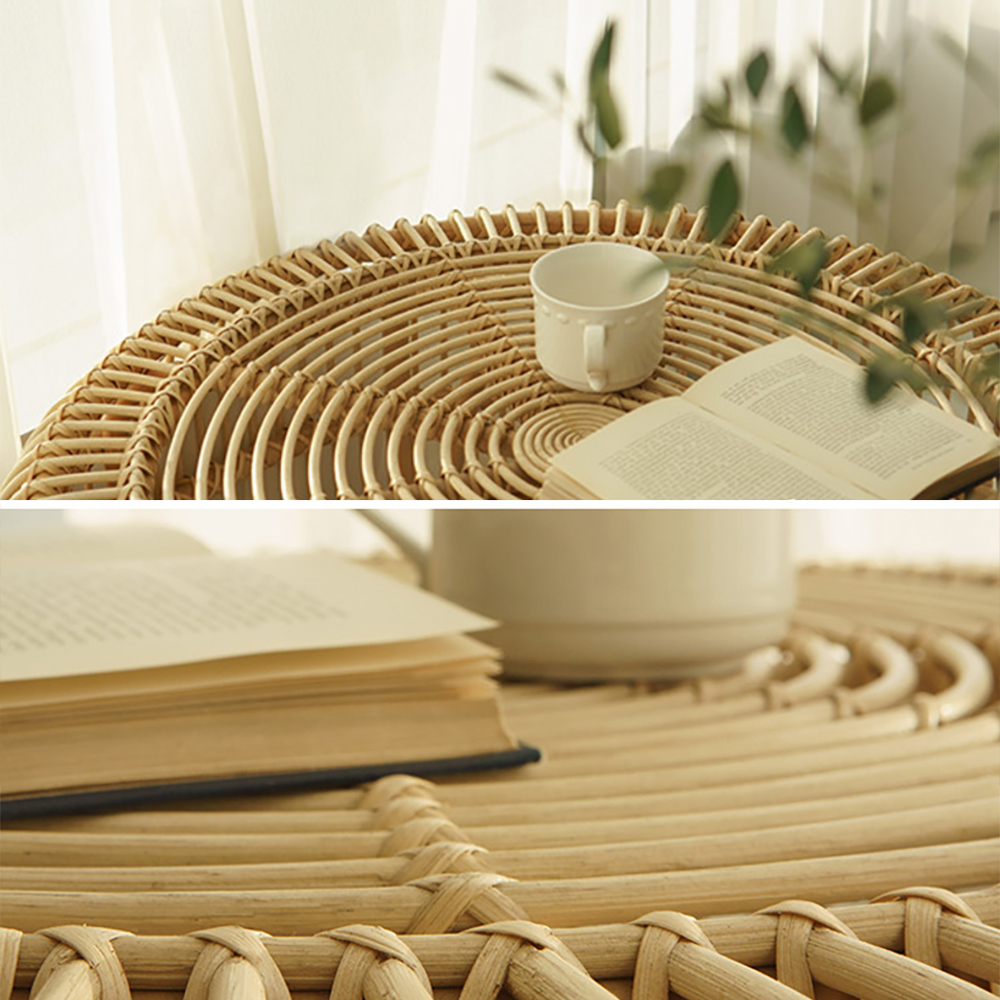 Farmhouse Rattan Round End Table Handmade Side Table Rustic-Homary
