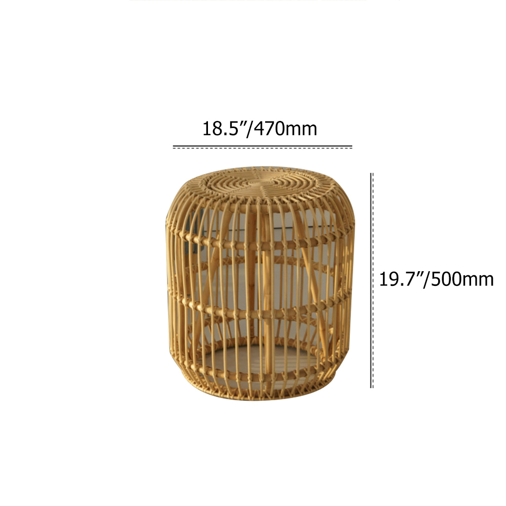 Farmhouse Rattan Round End Table Handmade Side Table Rustic-Homary